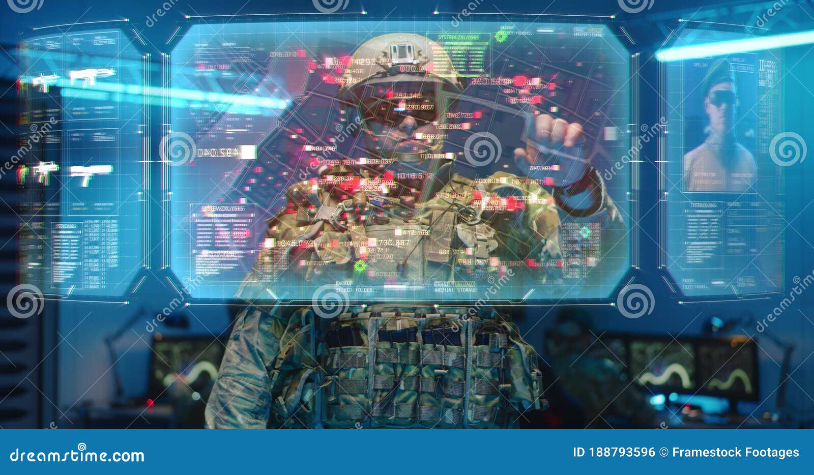 Soldier Checking Interactive Holographic Map Stock Photo - Image of ...
