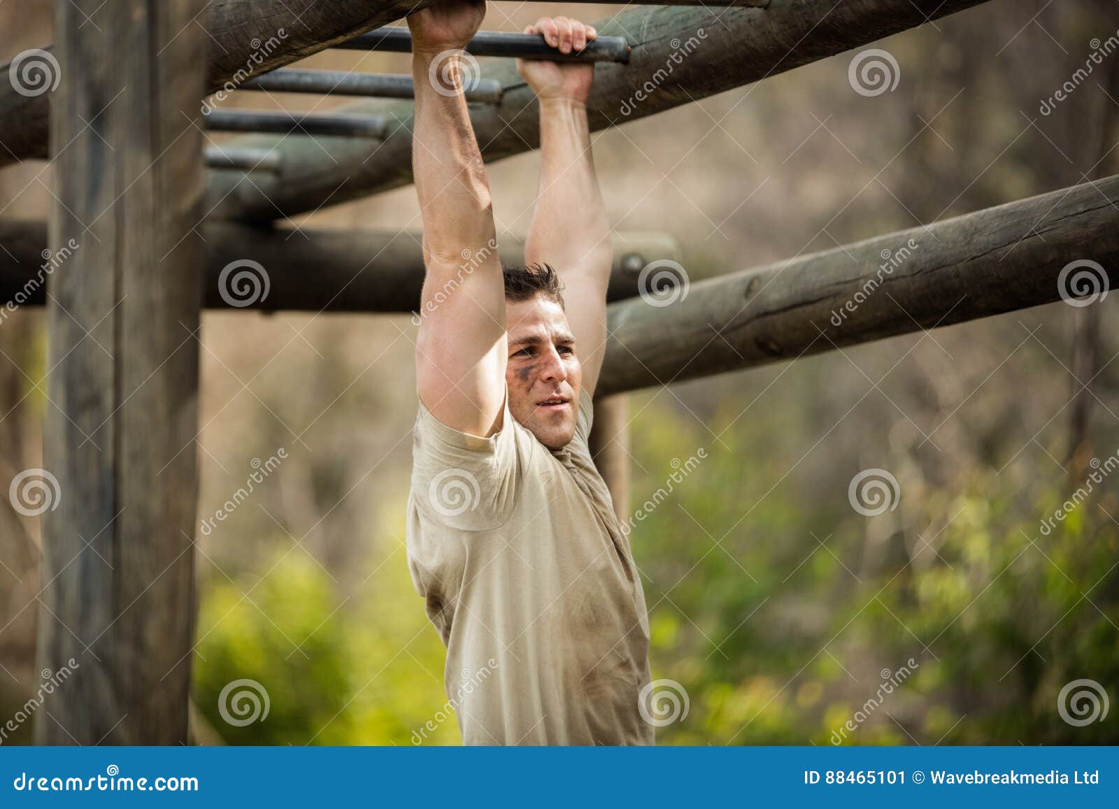 Soldier Climbing Monkey Bars Stock Image - Image of focused, hang: 88465101