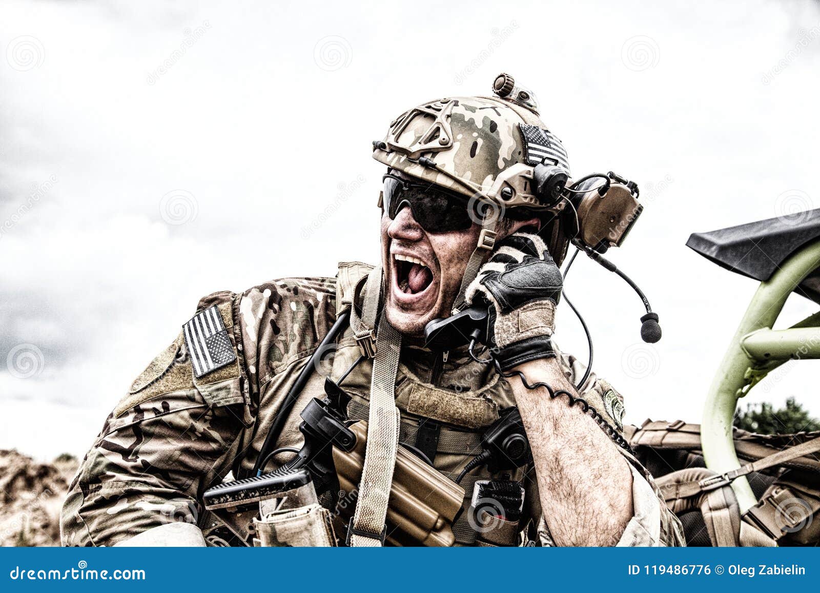Soldier Communicating with Command during Battle Stock Photo - Image of ...