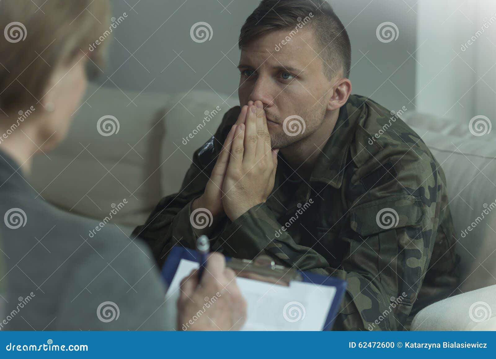 Soldier on Consultation with Psychoanalyst Stock Photo - Image of ...
