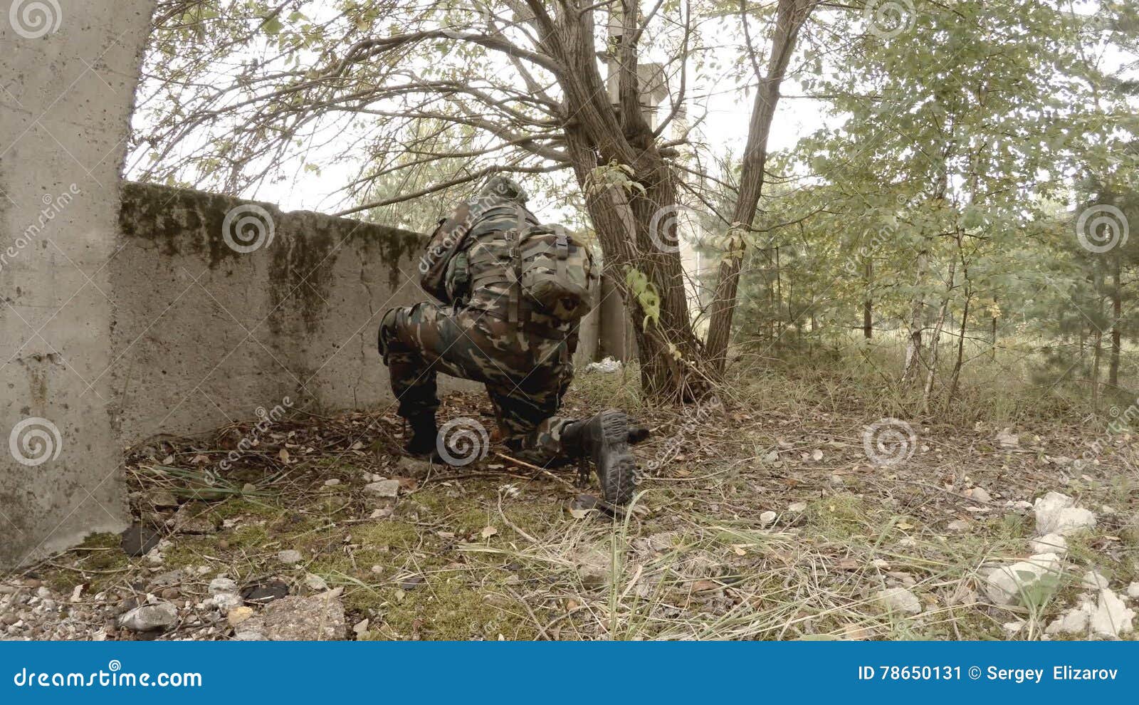 Soldier Hiding Behind A Tree