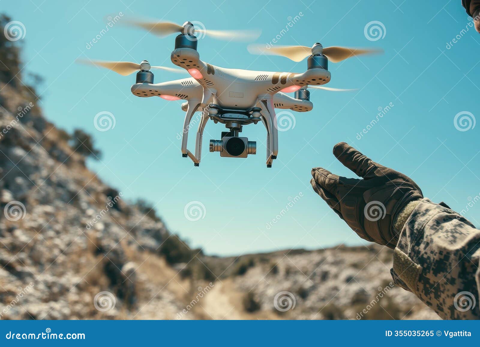 Soldier Deploying Tactical Drone in Rugged Terrain for Strategic ...
