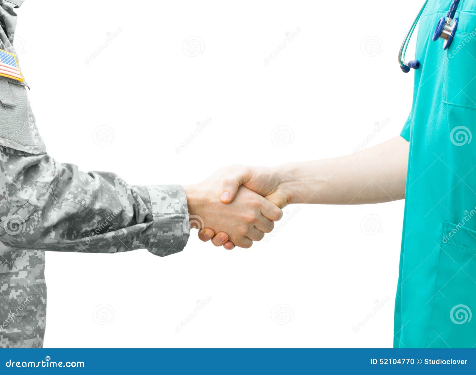 Soldier and Doctor Shaking Hands on White Background Stock Photo ...