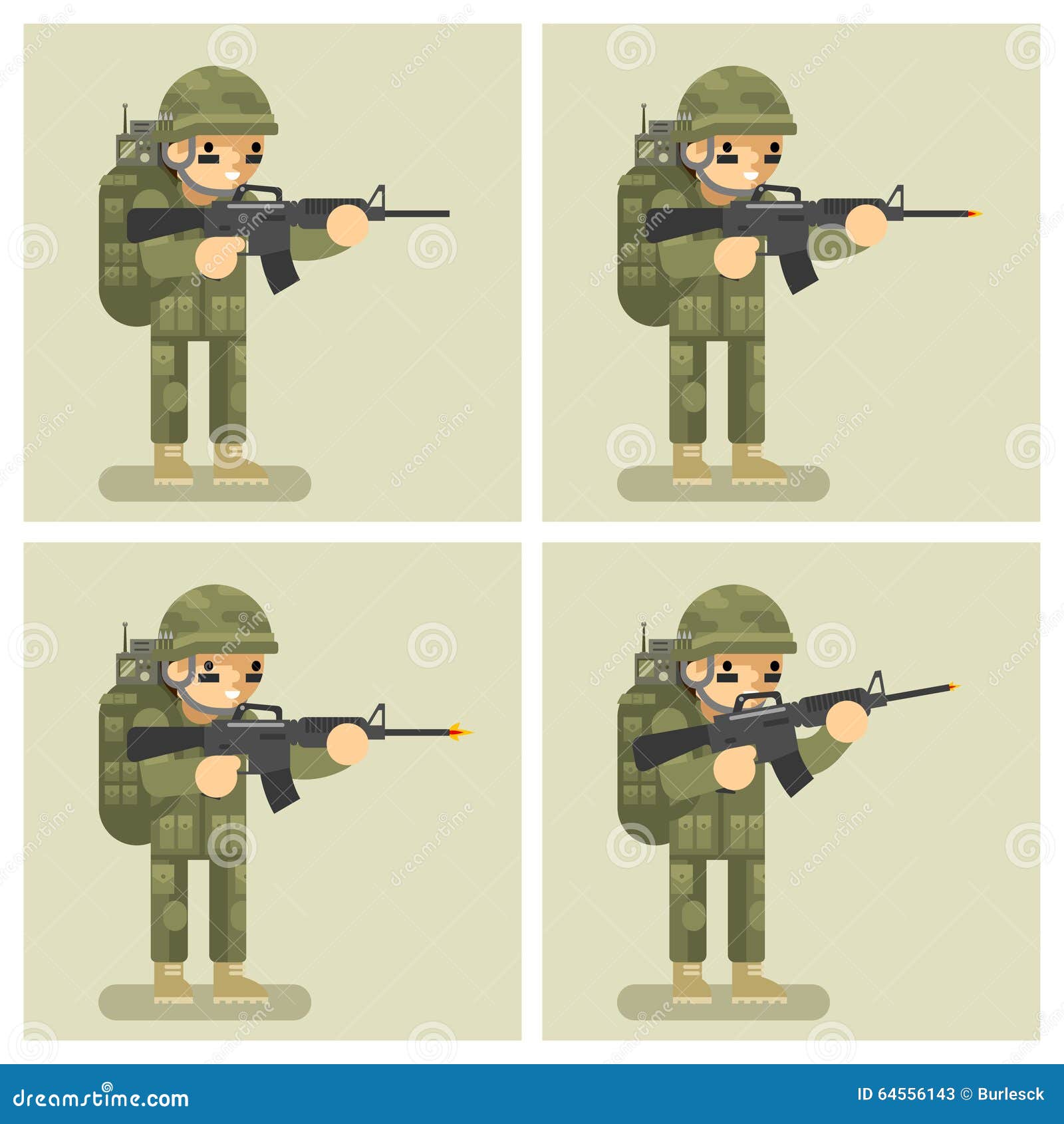 Soldier Flat Design Animation Shot Weapon Stock Vector - Illustration ...