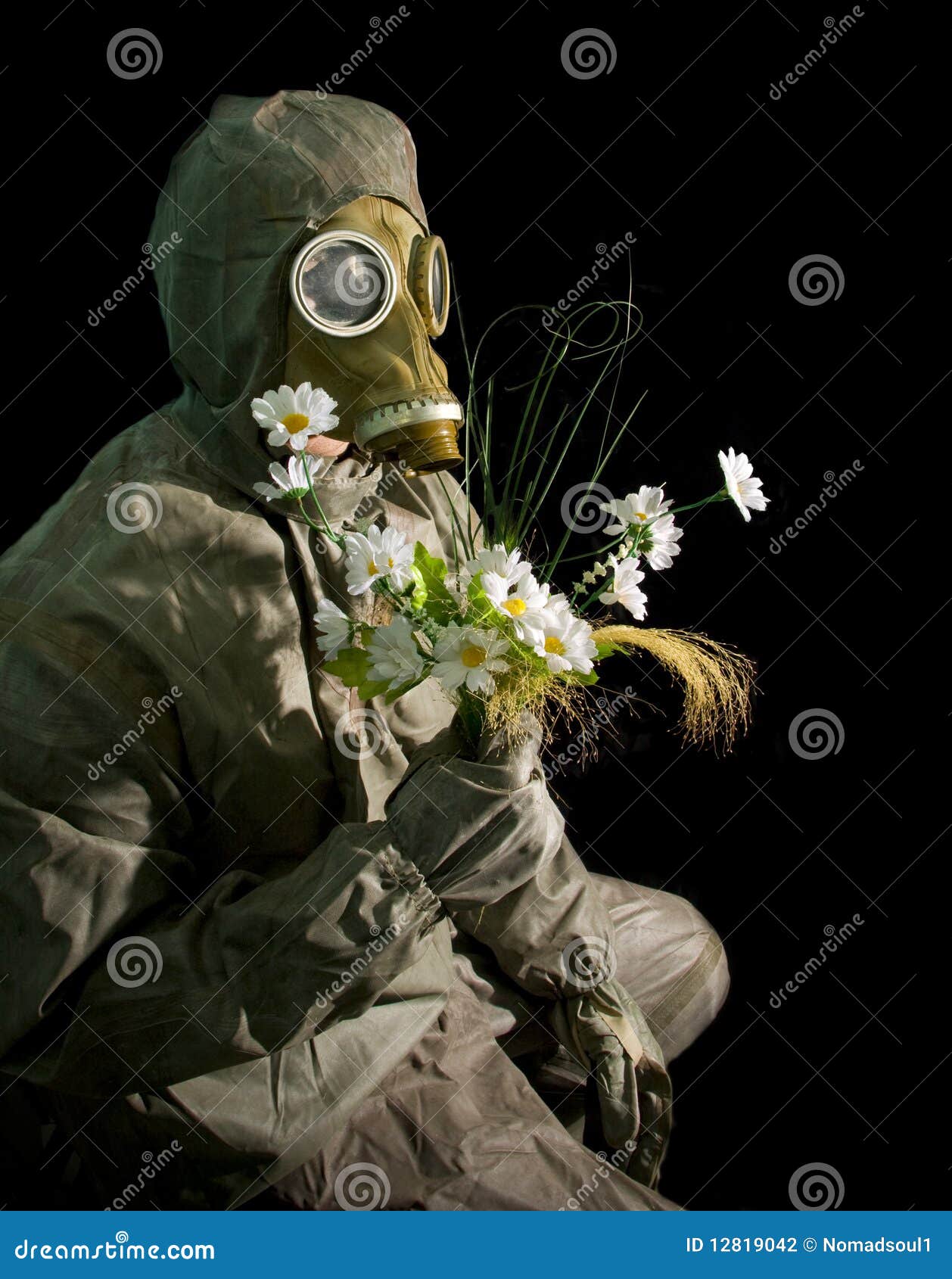 Soldier with Flowers on Black Stock Photo - Image of human, male: 12819042