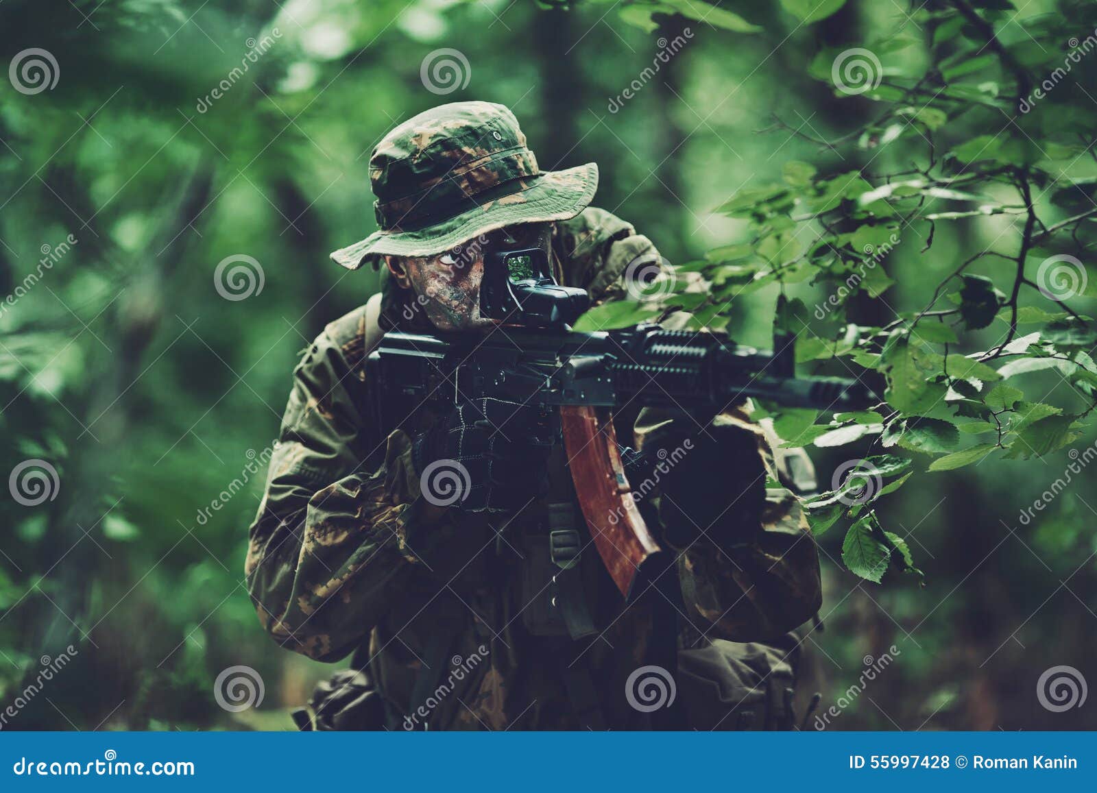 Soldier in Forest Area at Twilight Stock Photo - Image of assault ...