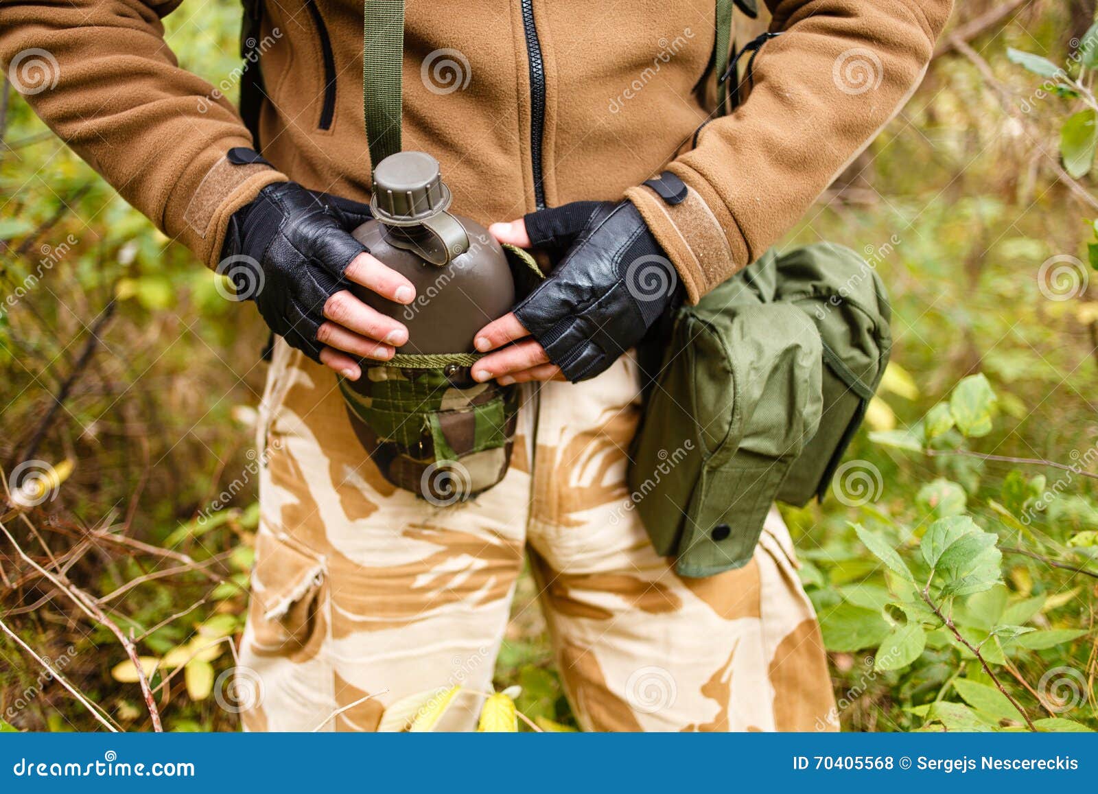 Soldier in a Forest with Flask Stock Photo - Image of people, outdoors ...