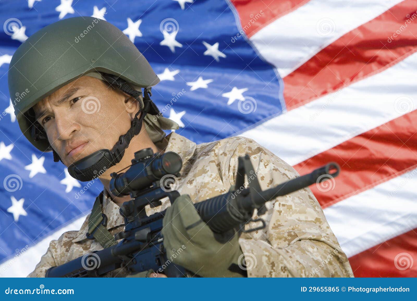 Soldier in Front of American Flag Stock Image - Image of pole, blue ...
