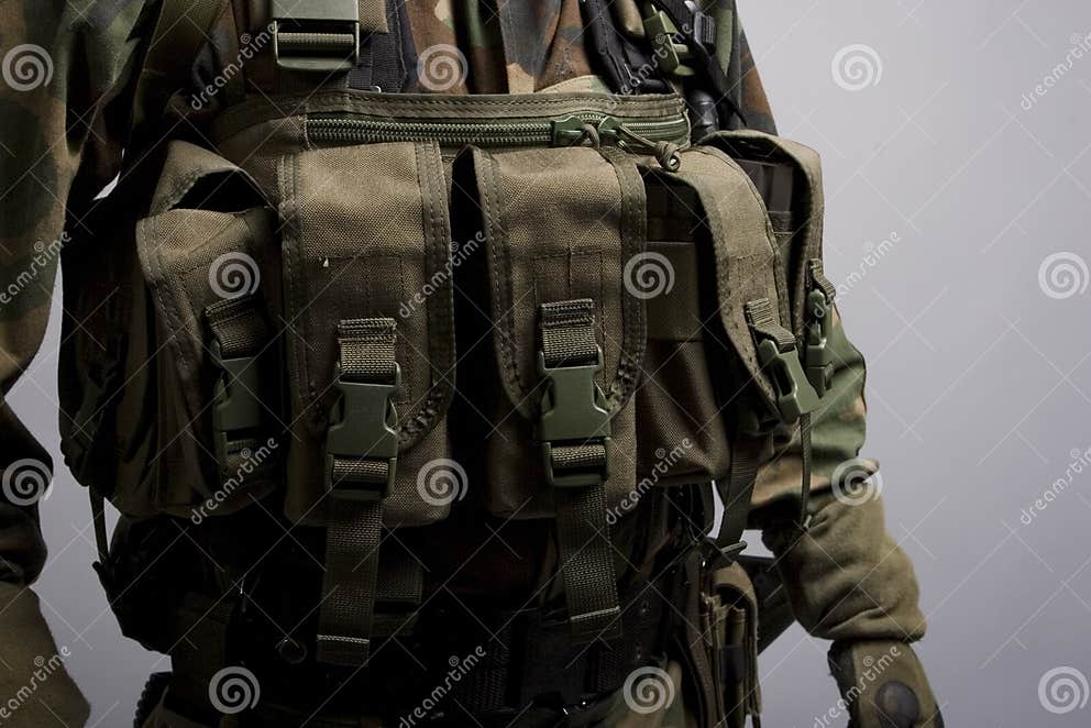 Soldier front pouches lbv stock photo. Image of army, emergency - 1032084