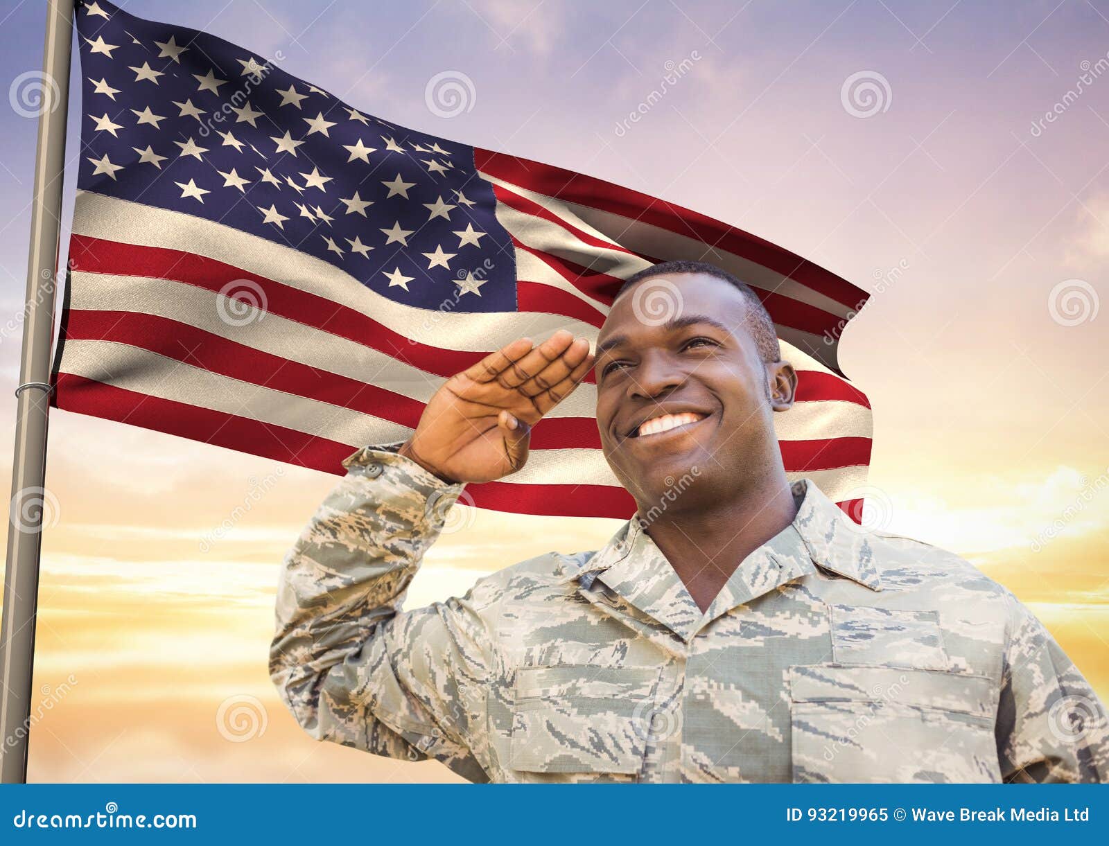Soldier in Front of Usa Flag Saluting Stock Image - Image of banner ...