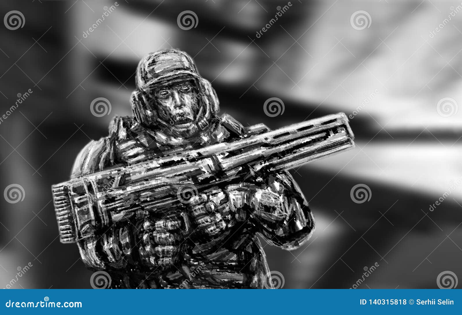 Soldier of Future. Front View Stock Illustration - Illustration of ...