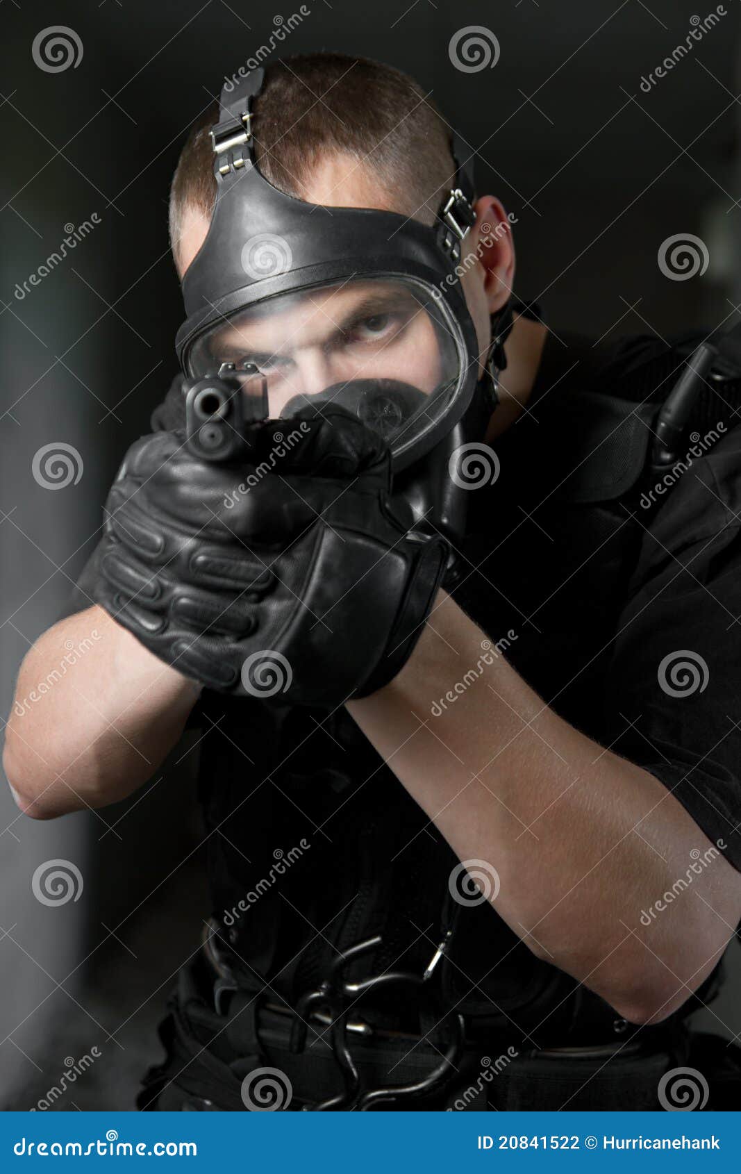 Soldier in Gas Mask Targeting with 9mm Pistol Stock Photo - Image of ...