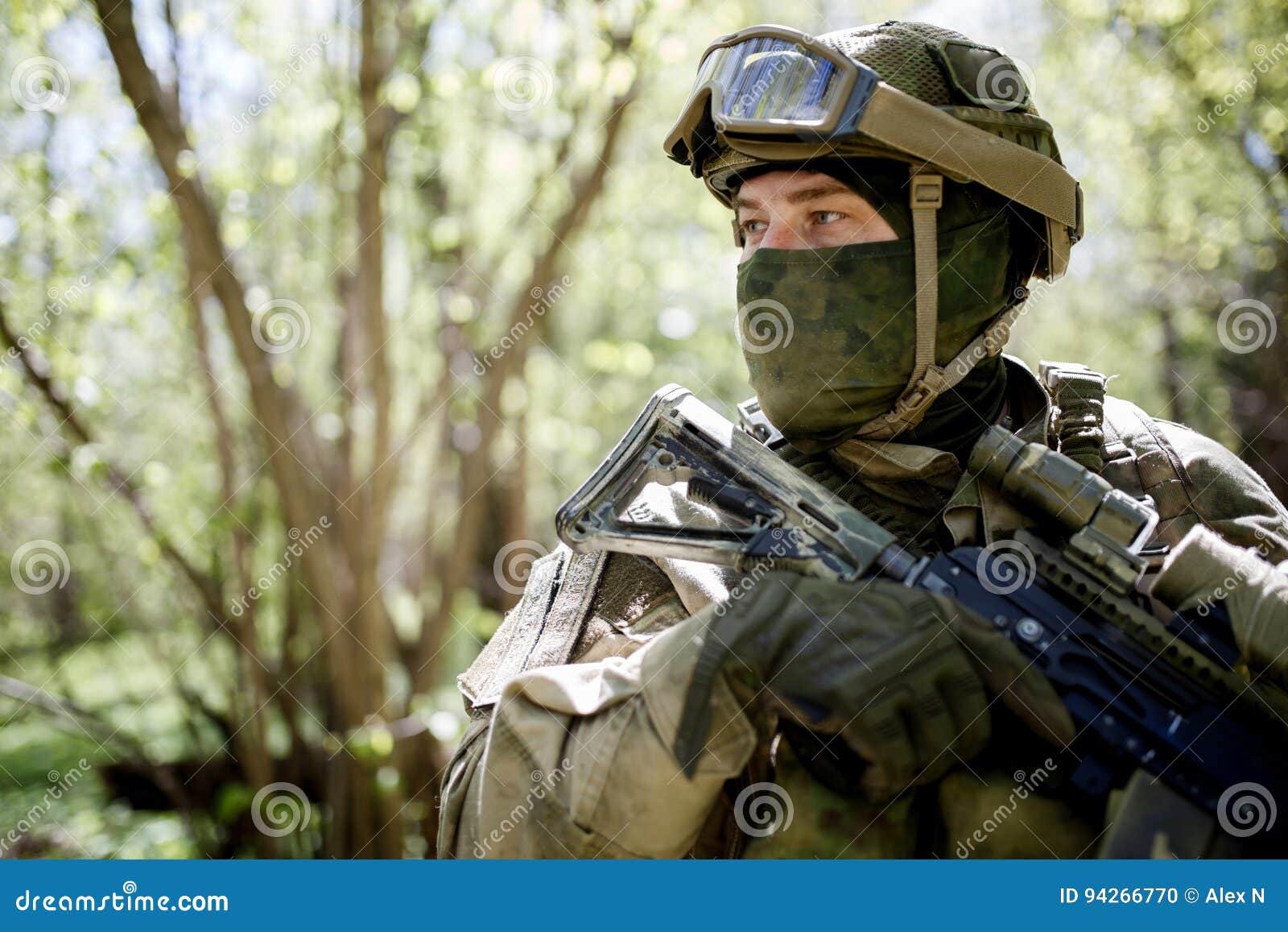 Soldier in Goggles Looks Sideways Stock Photo - Image of helmet ...