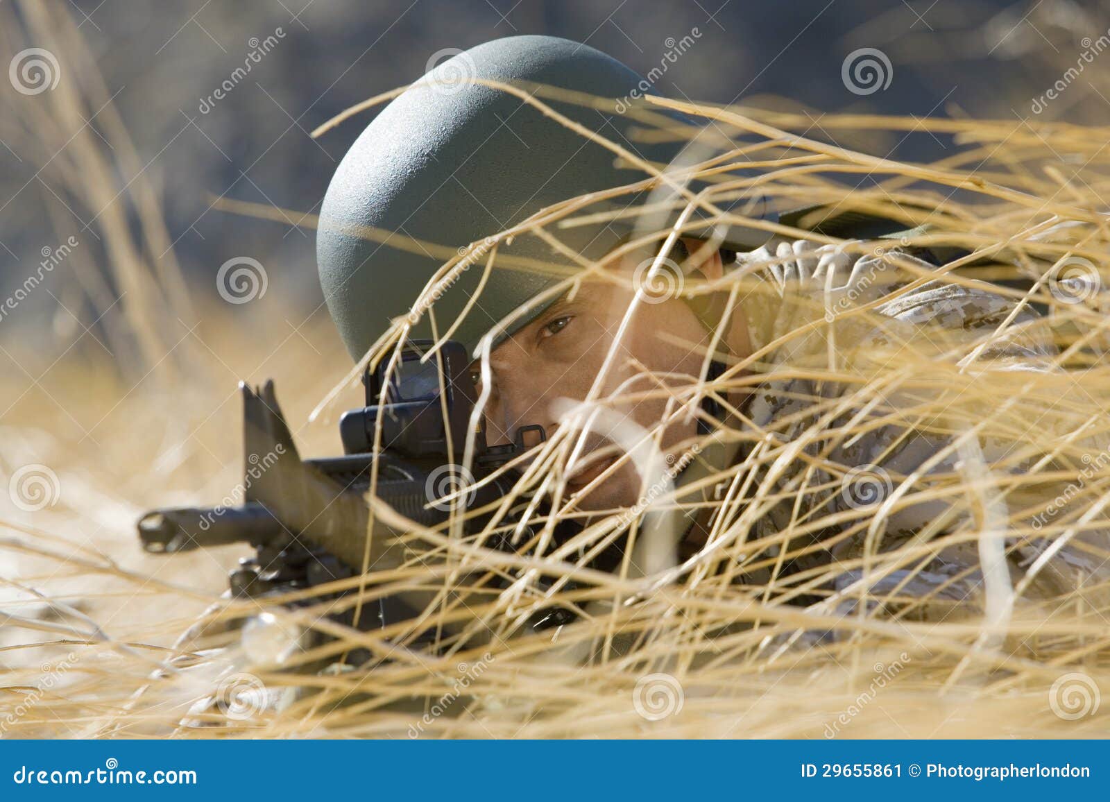 Soldier in Grass Aiming with Rifle Stock Image - Image of ammunition ...