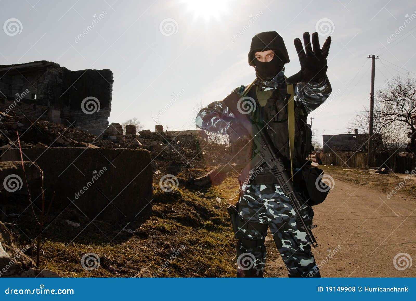 Soldier With A Gun Giving Stop Sign Stock Photography | CartoonDealer ...