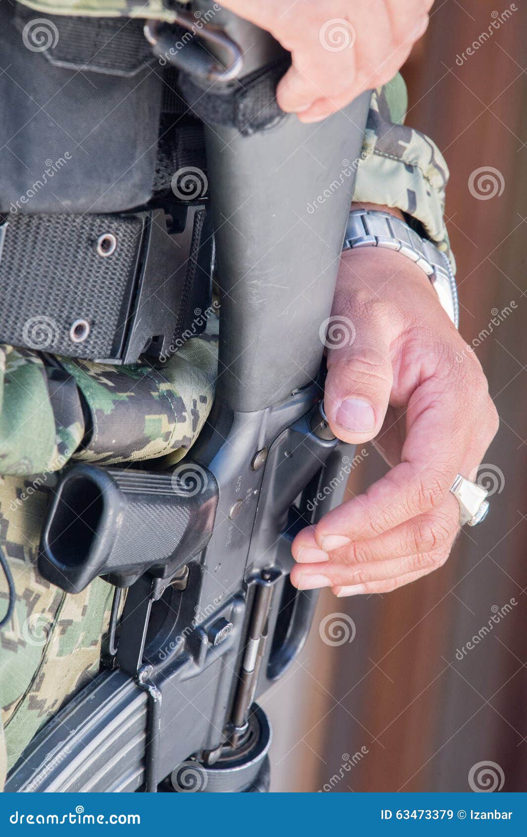 Soldier Hands And AK Rifle On The Floor. Sniper Rifle. Royalty-Free ...