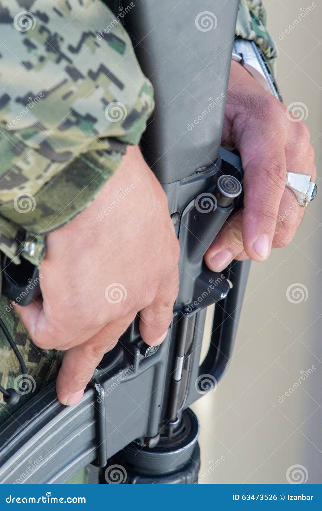 Soldier Hands And AK Rifle On The Floor. Sniper Rifle. Royalty-Free ...