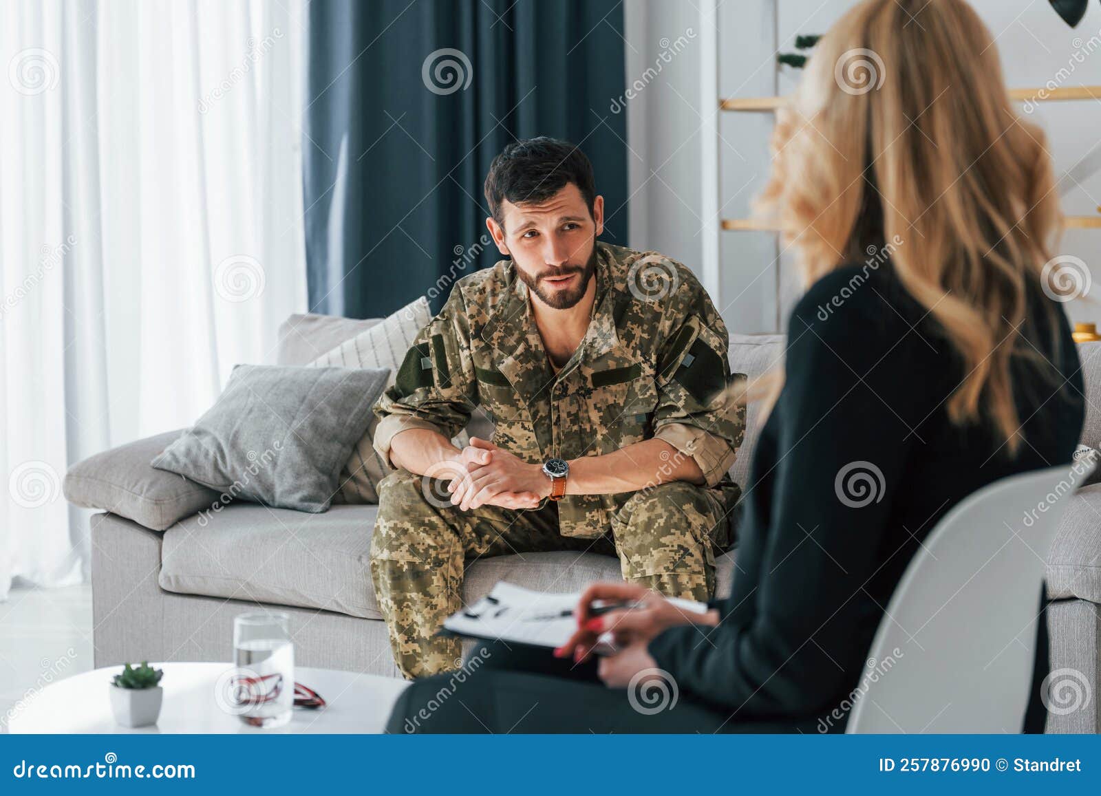 Soldier Have Therapy Session with Psychologist Indoors Stock Photo ...