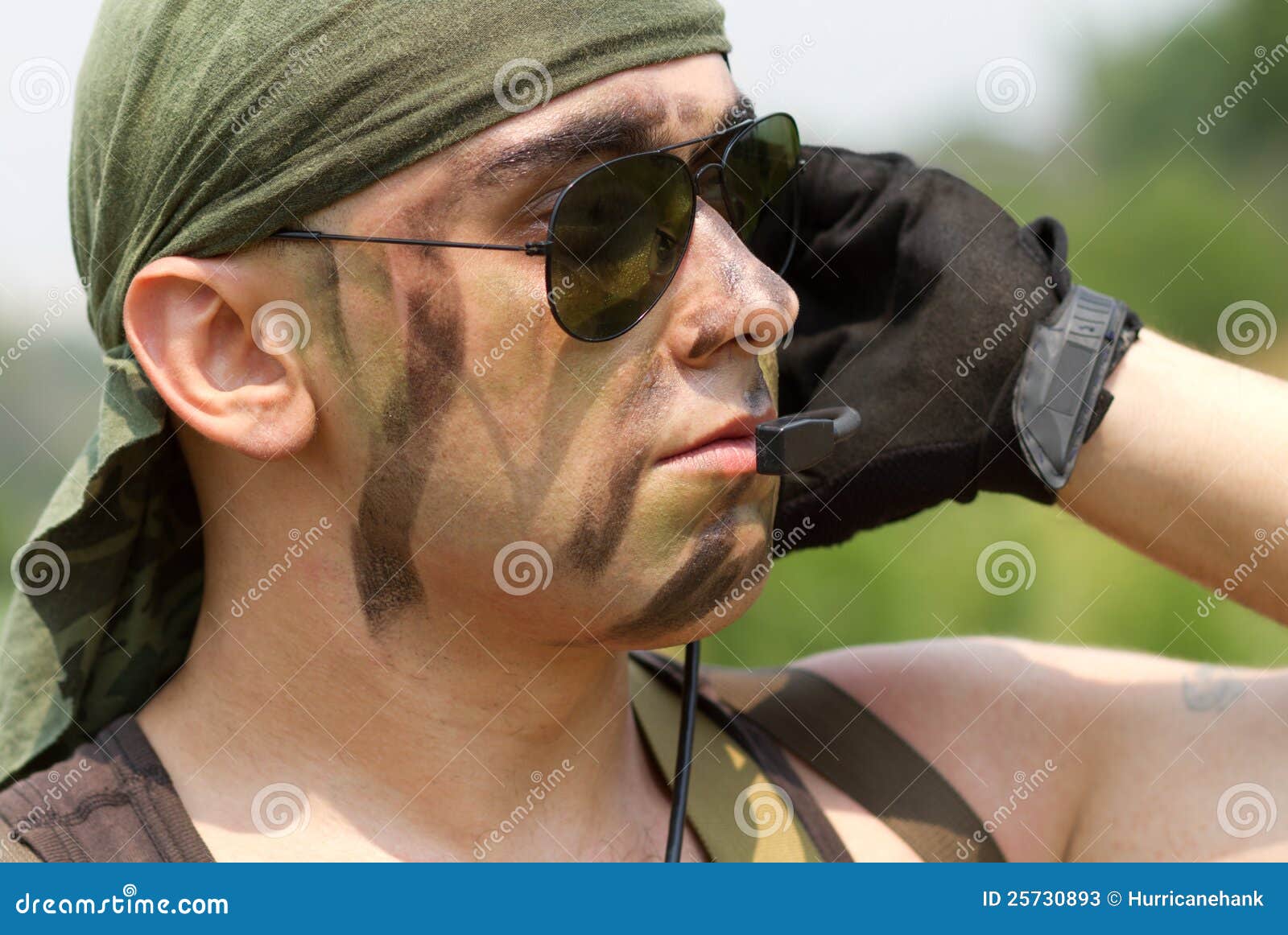 Soldier in a Headset Talking Stock Image - Image of protective ...