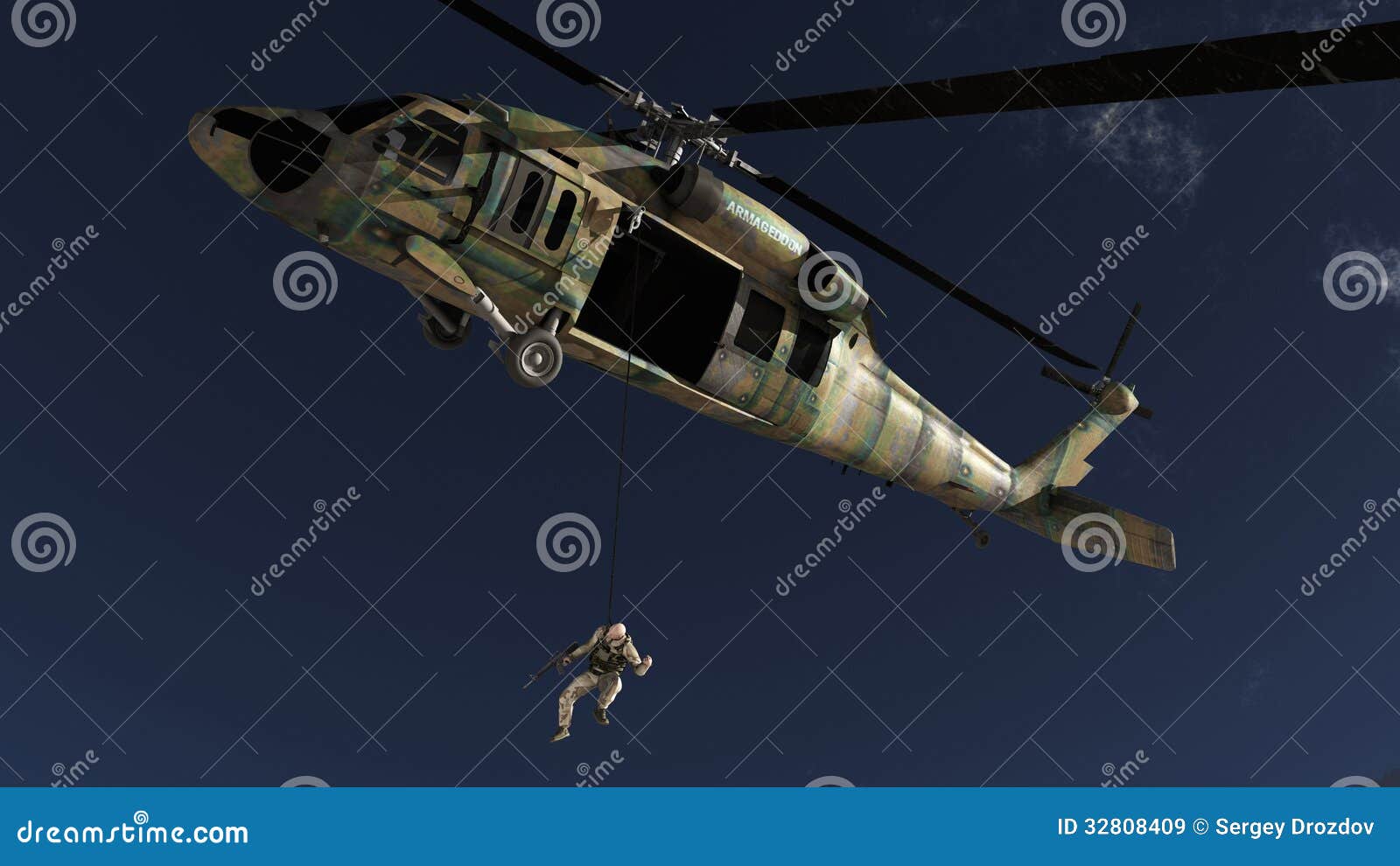 The Soldier and the Helicopter Stock Image - Image of rope, flight ...