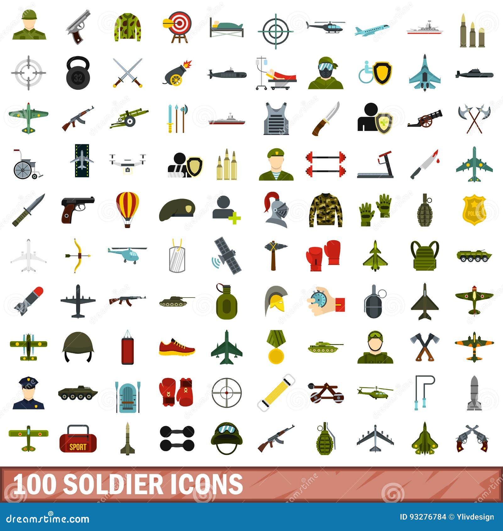 100 Soldier Icons Set, Flat Style Stock Vector - Illustration of ...