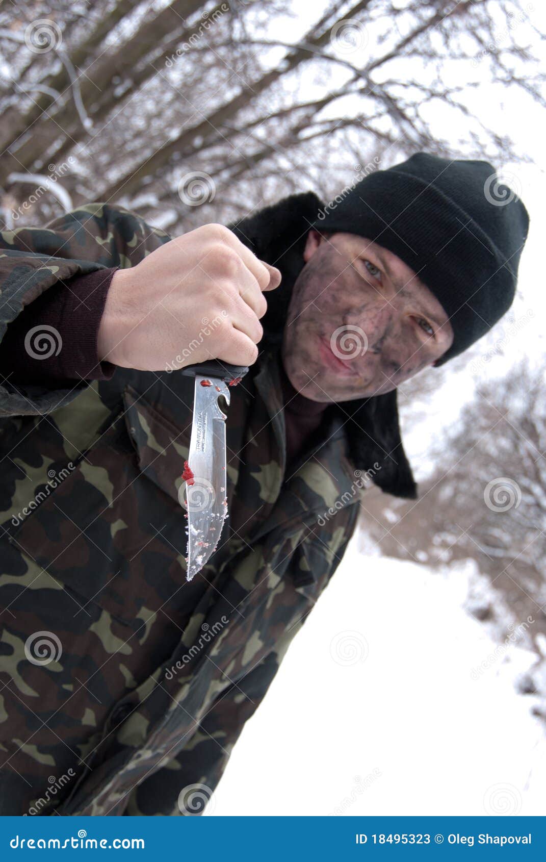 The soldier with a knife. stock image. Image of green - 18495323