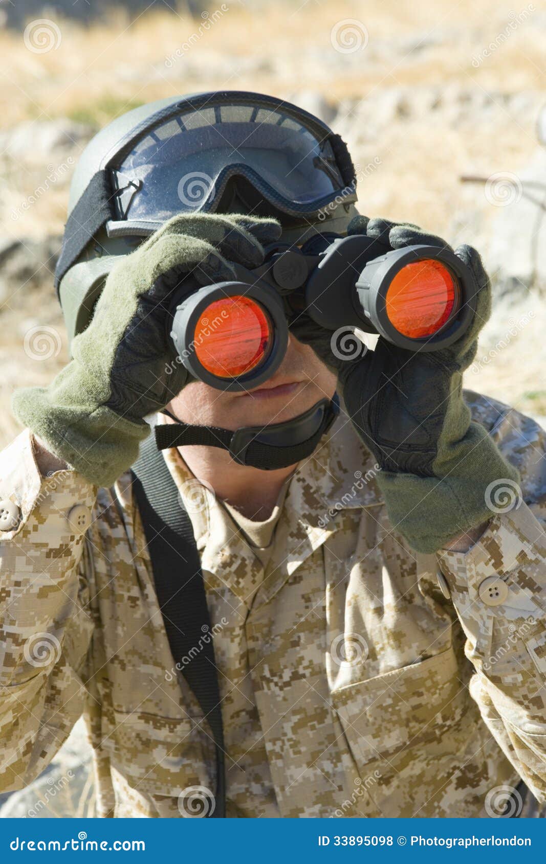 Soldier Looking through Binoculars while Patrolling Stock Photo - Image ...