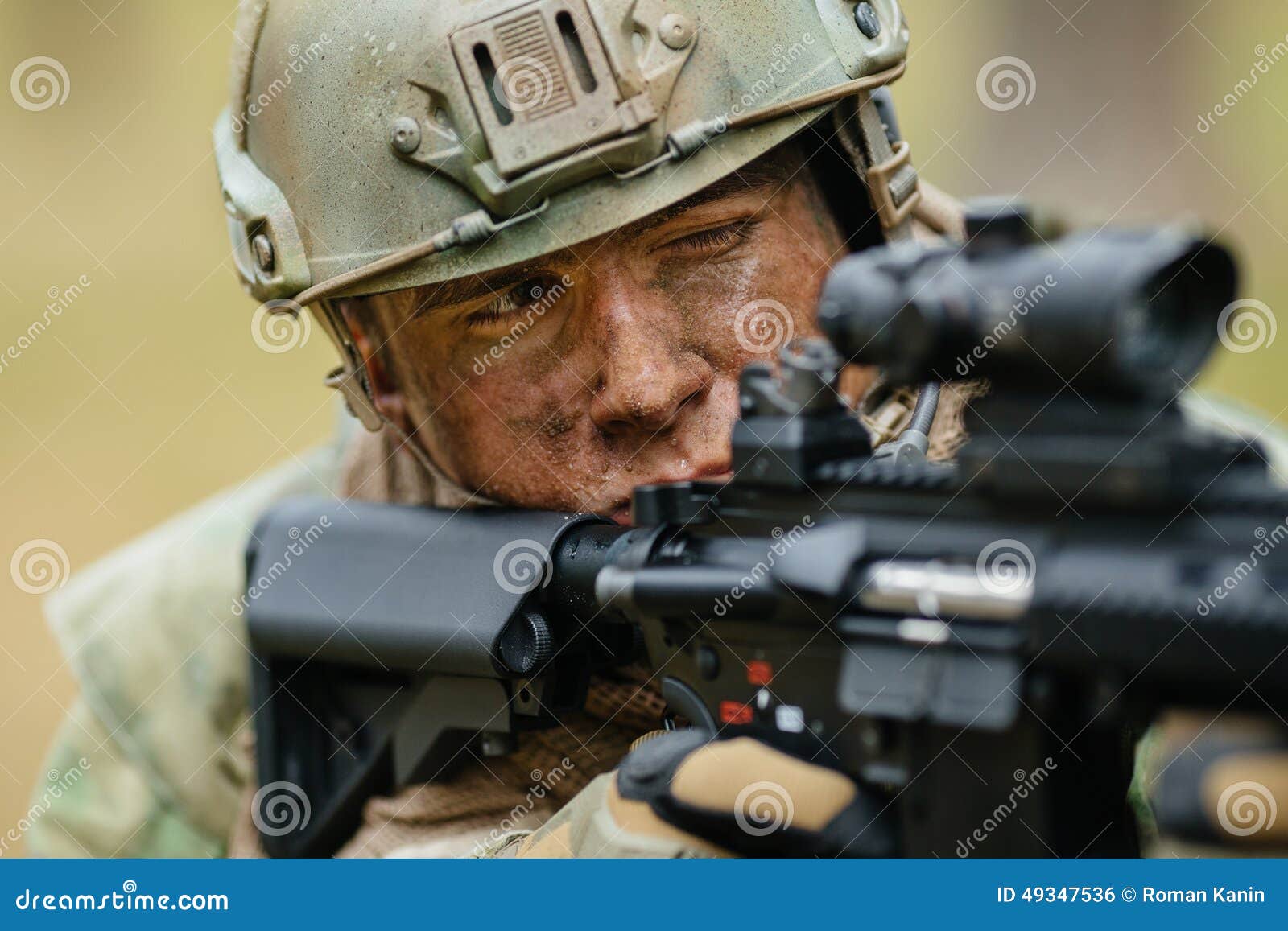 Soldier Looks through the Scope on the Target Stock Photo - Image of ...