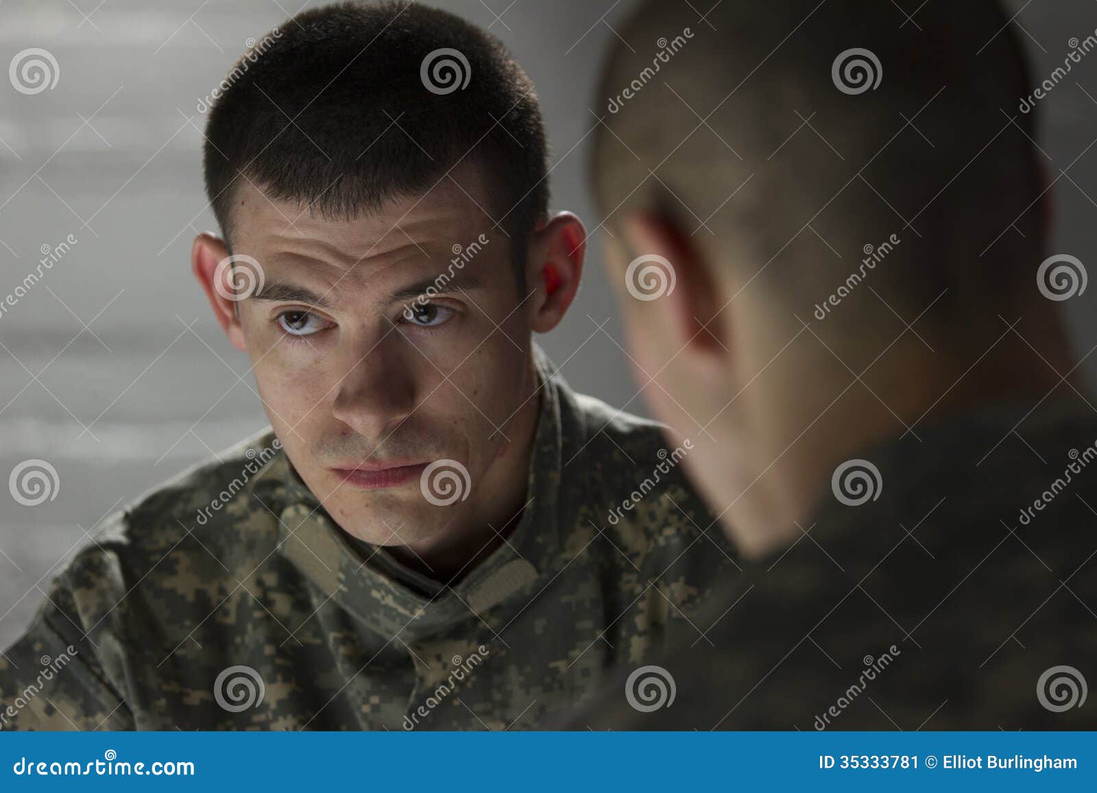 Soldier Looks Somber while Being Consoled by Peer, Horizontal Stock ...