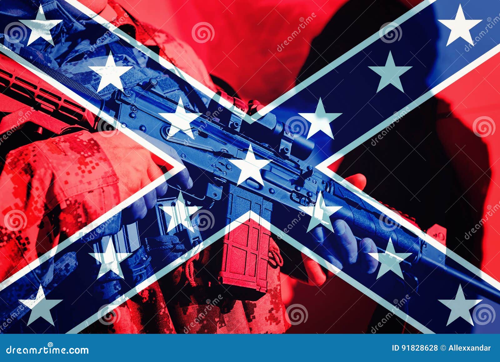 Soldier with Machine Gun with Flag of Confederate Stock Photo - Image ...