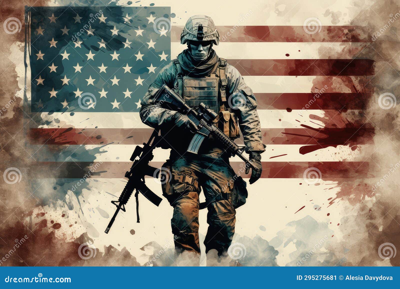 A Soldier with a Machine Gun in His Hands Runs Against the Backdrop of ...