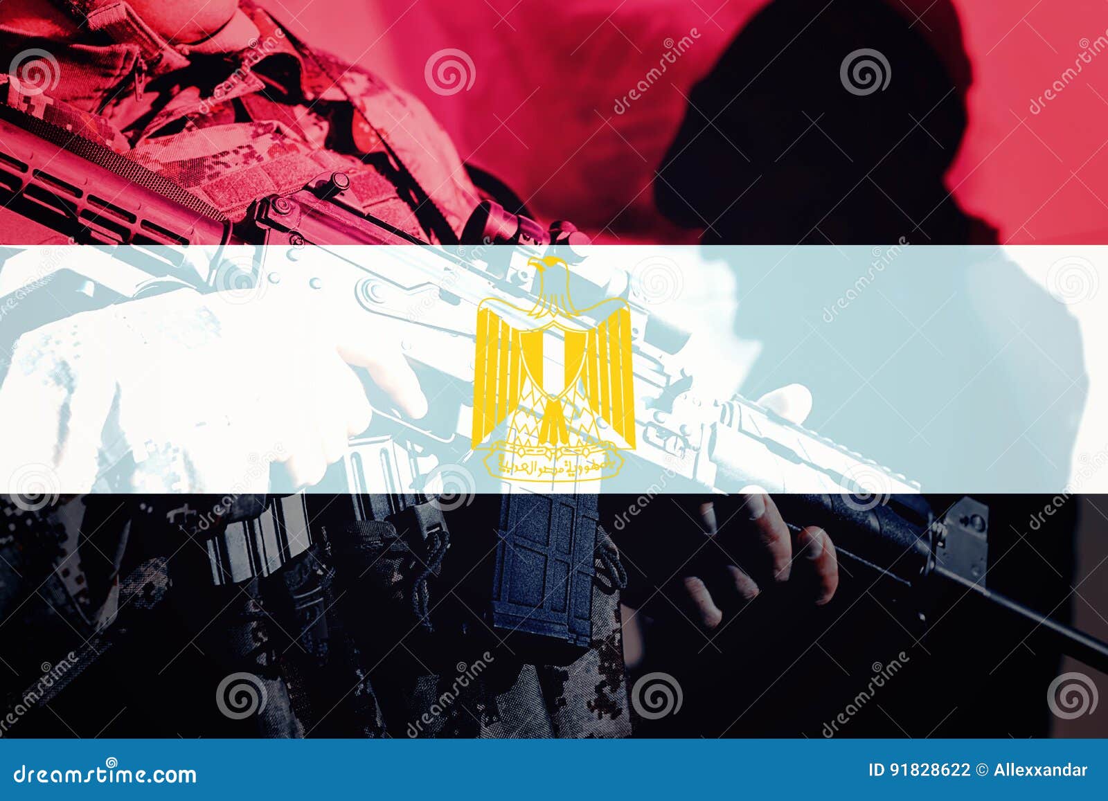 Soldier with Machine Gun with National Flag of Egypt Stock Photo ...