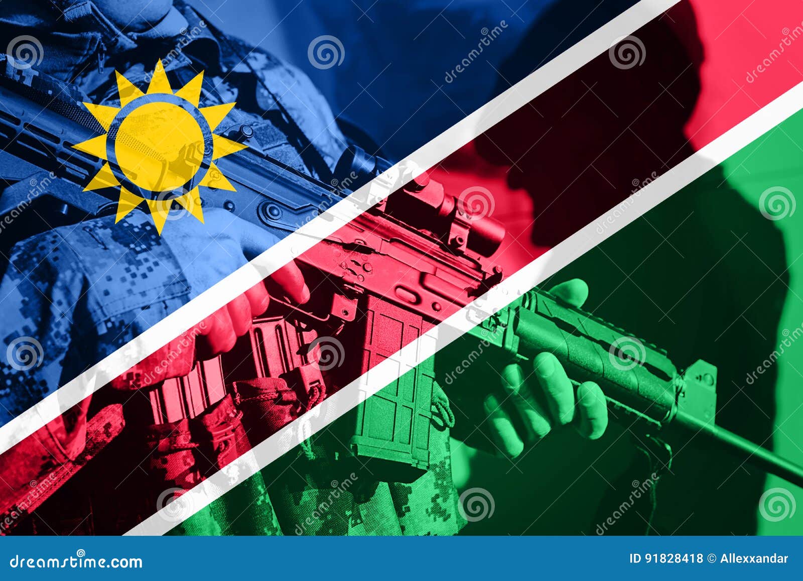 Soldier with Machine Gun with National Flag of Namibia Stock Photo ...