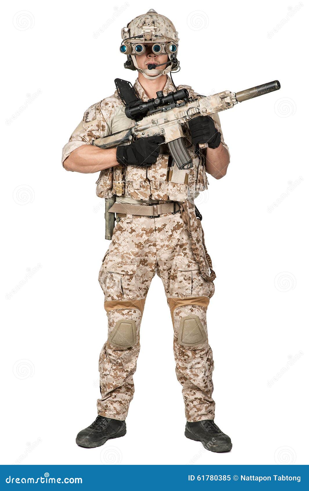 Soldier Man Full Armor Hold Machine Gun Stock Image - Image of military ...