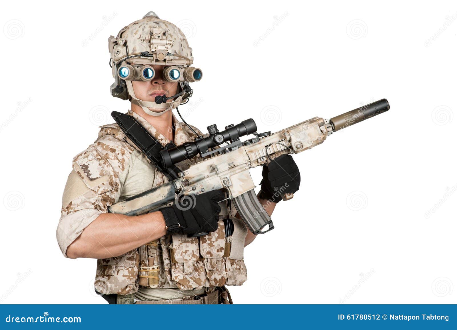 Soldier Man Full Armor Hold Machine Gun Stock Photo - Image of helmet ...