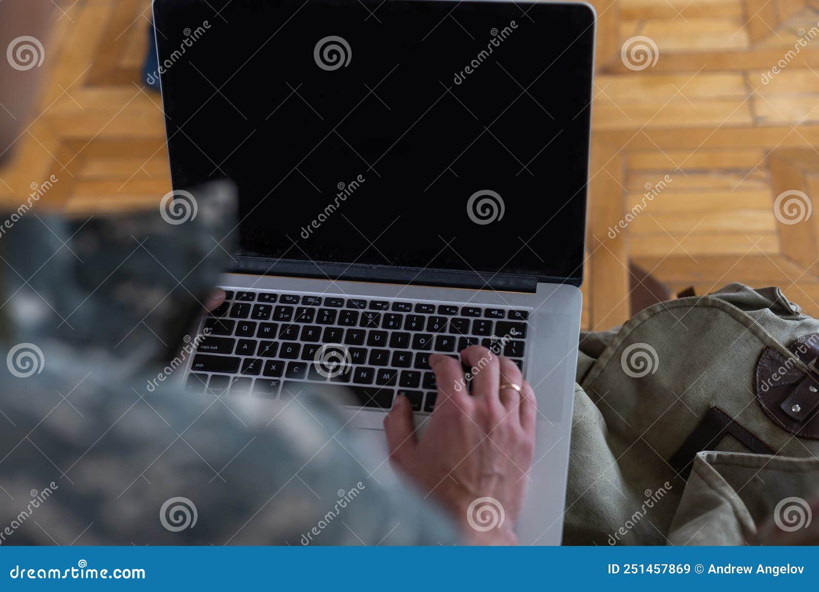 Soldier in Military Uniform Using High Tech Computer in Headquarters ...
