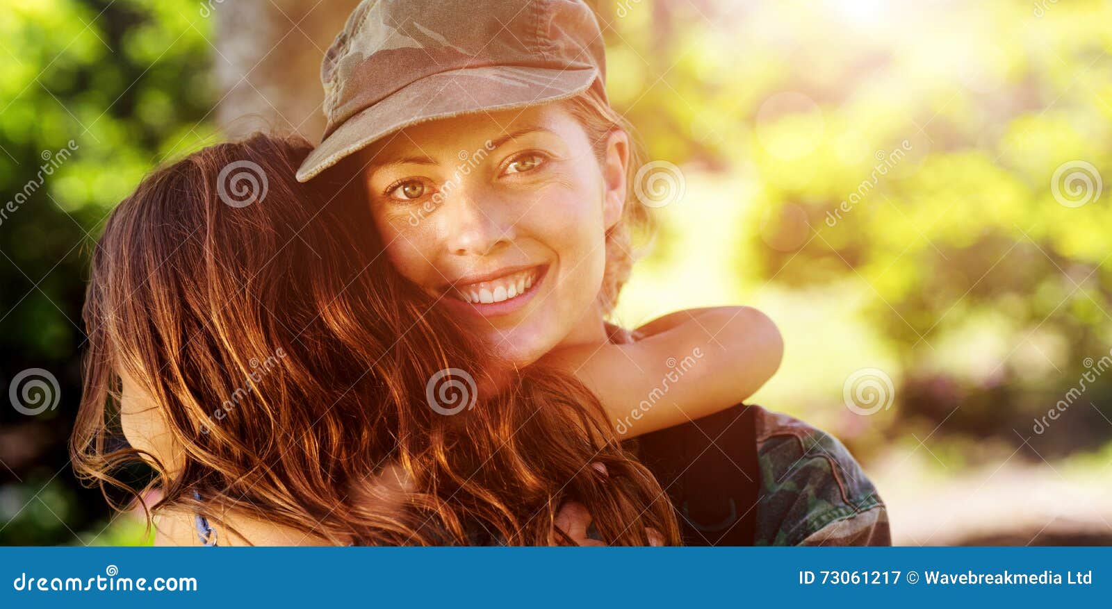 A Soldier Mother Hugging Her Daughter Stock Image - Image of garden ...
