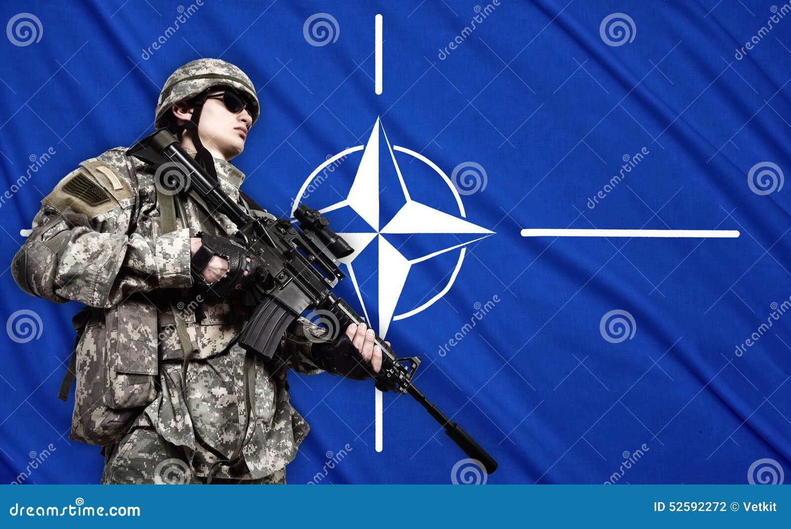 Soldier on NATO Flag Background Stock Photo - Image of military ...