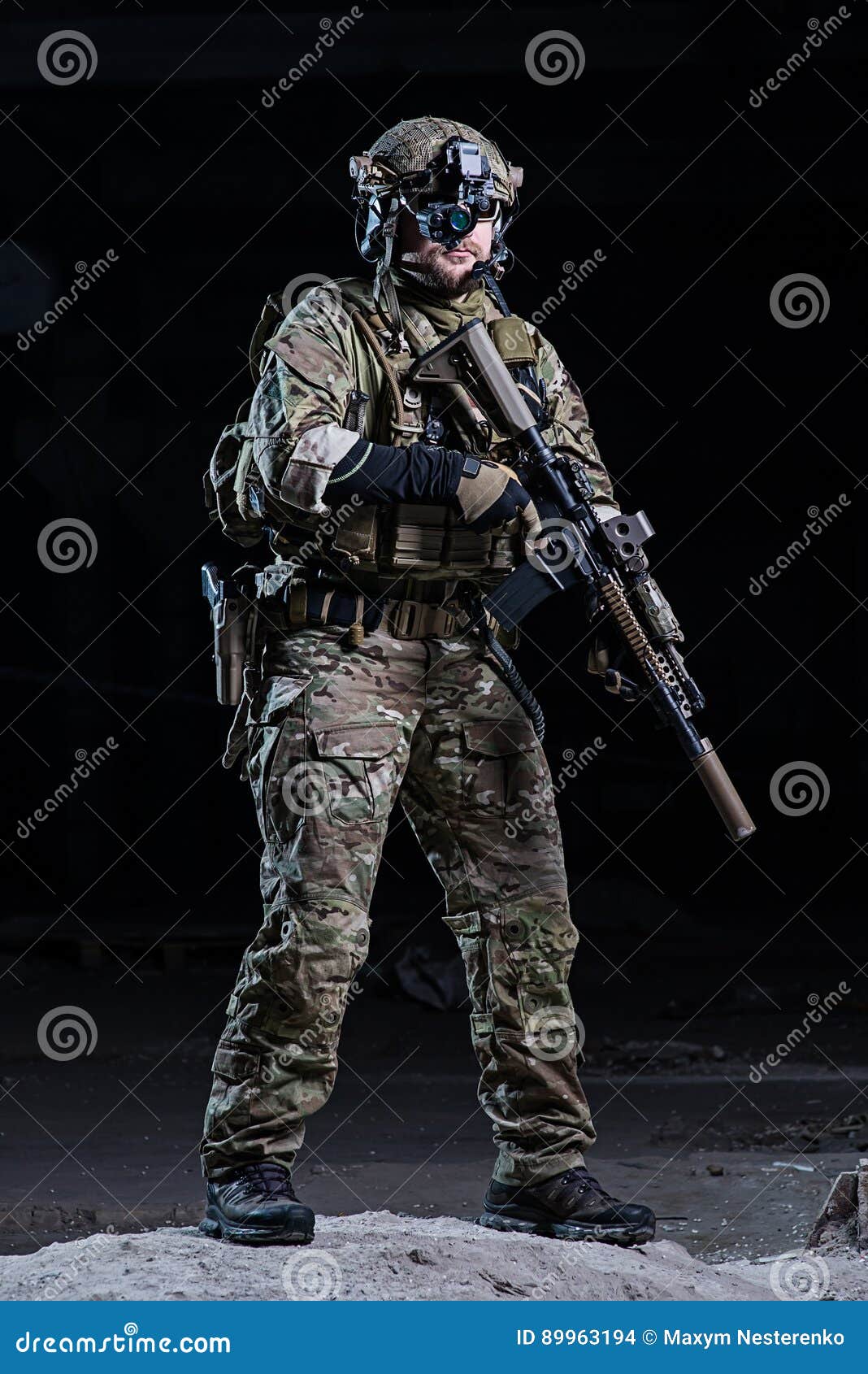 Soldier with Night Vision Device and Rifle Stock Photo - Image of ...