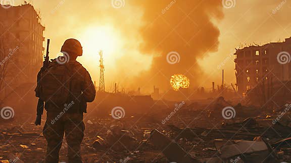 A Soldier Observes a Devastating Nuclear Explosion Amidst the Desolate ...
