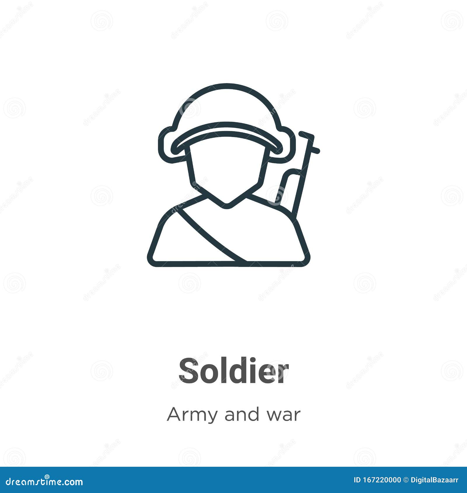 Soldier Outline Vector Icon. Thin Line Black Soldier Icon, Flat Vector ...