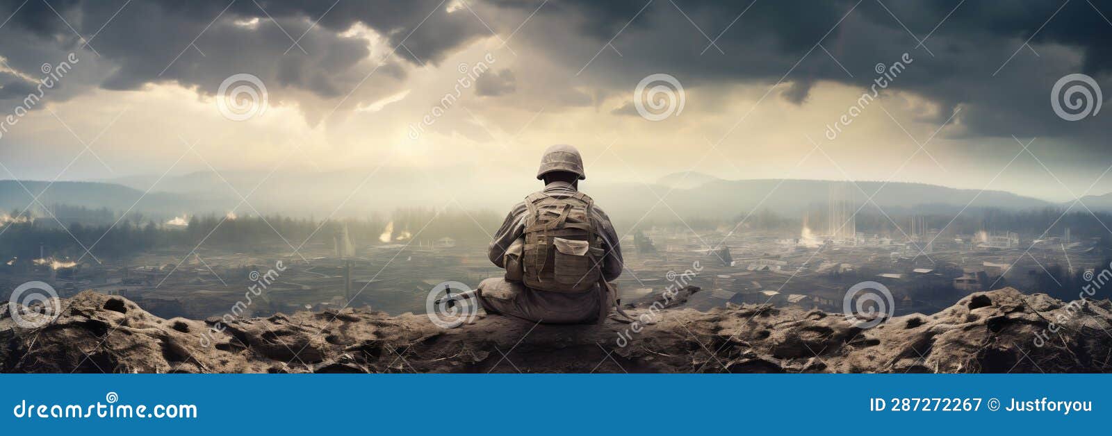 Soldier Overlooking Battle Aftermath. Generative Ai Stock Illustration ...
