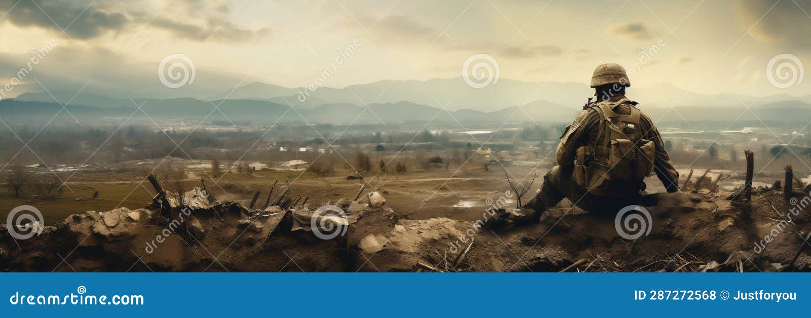 Soldier Overlooking Battle Aftermath. Generative Ai Stock Illustration ...