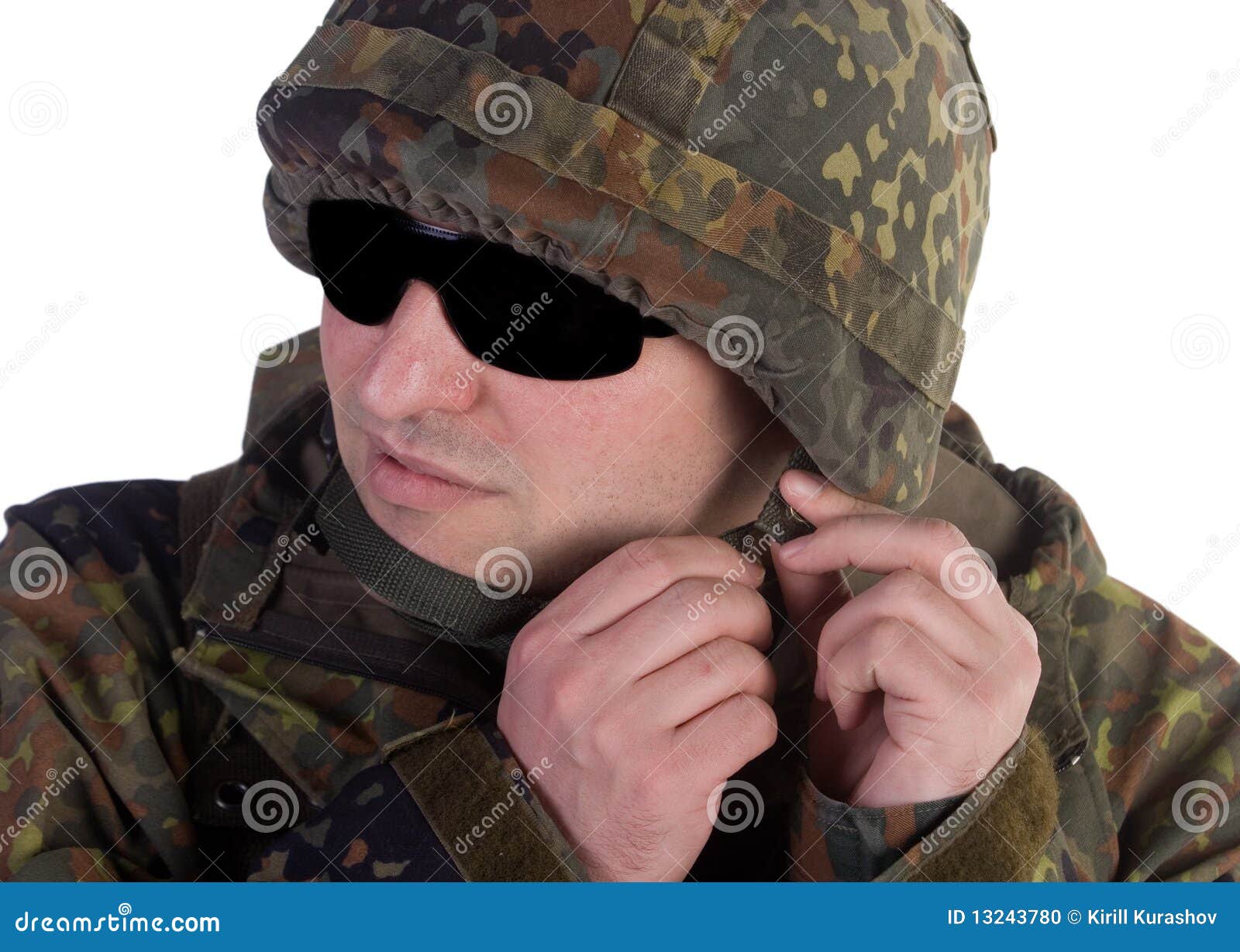 Soldier Putting on His Helmet Stock Photo - Image of camo, commando ...