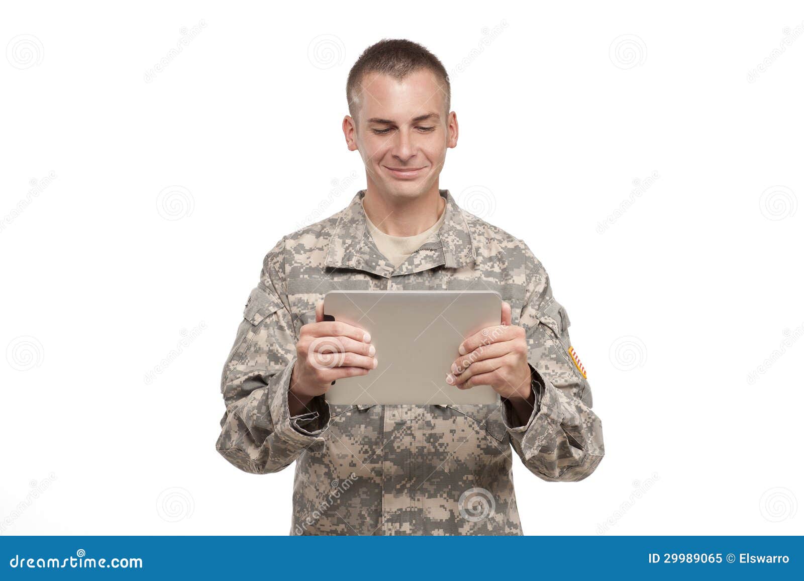 Military Man Looking at a Computer Tablet Stock Image - Image of ...