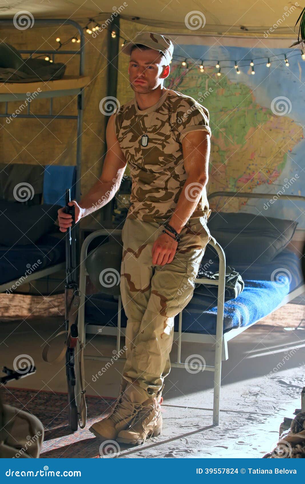 Soldier Resting in Barracks Stock Photo - Image of thoughtful, forces ...