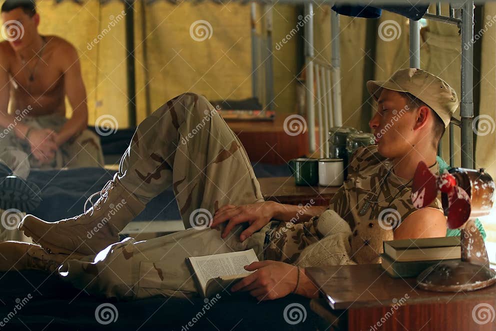 Soldier Resting in Barracks Stock Image - Image of fatigue, soldier ...