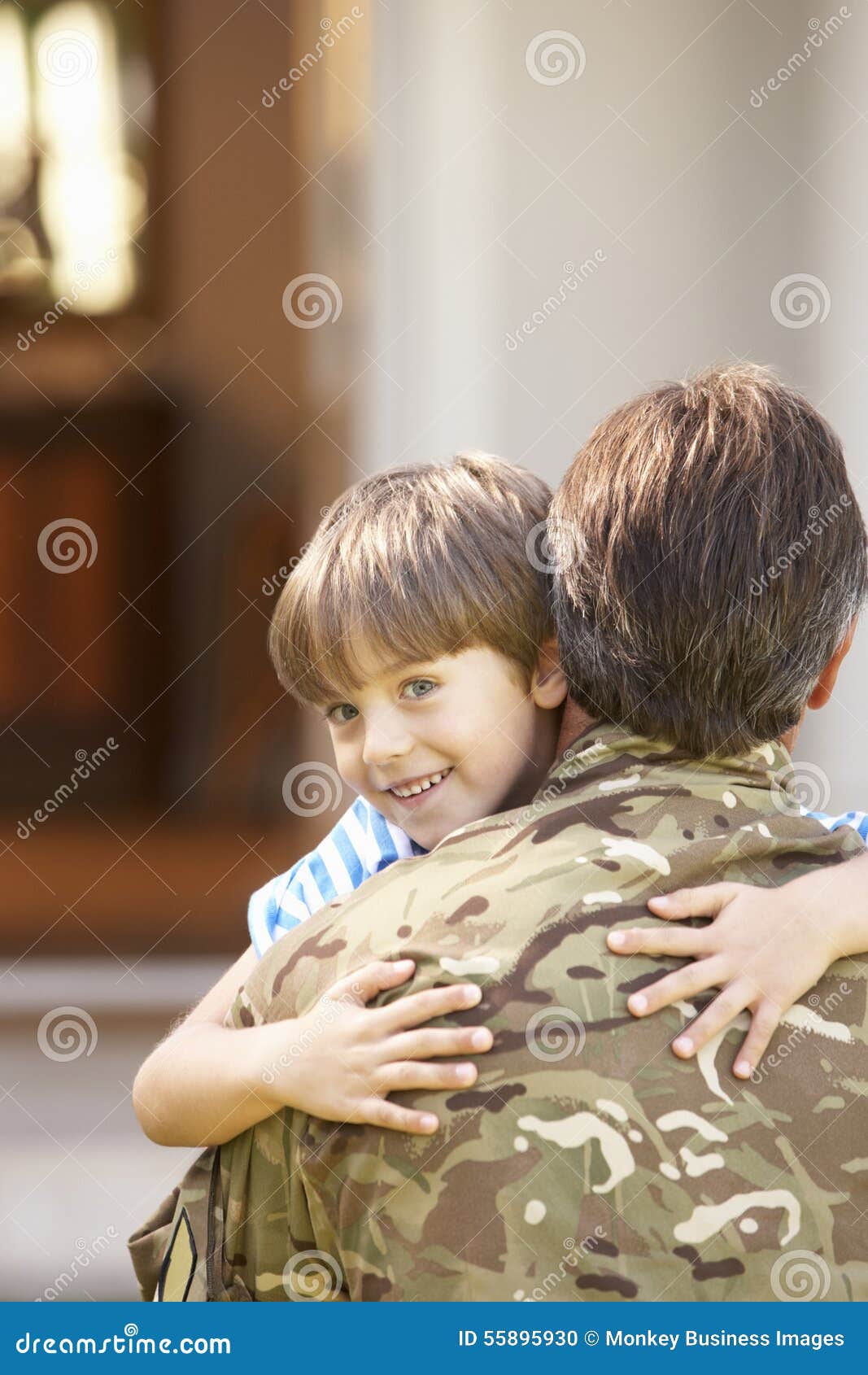 Soldier Returning Home and Greeted by Son Stock Photo - Image of hero ...