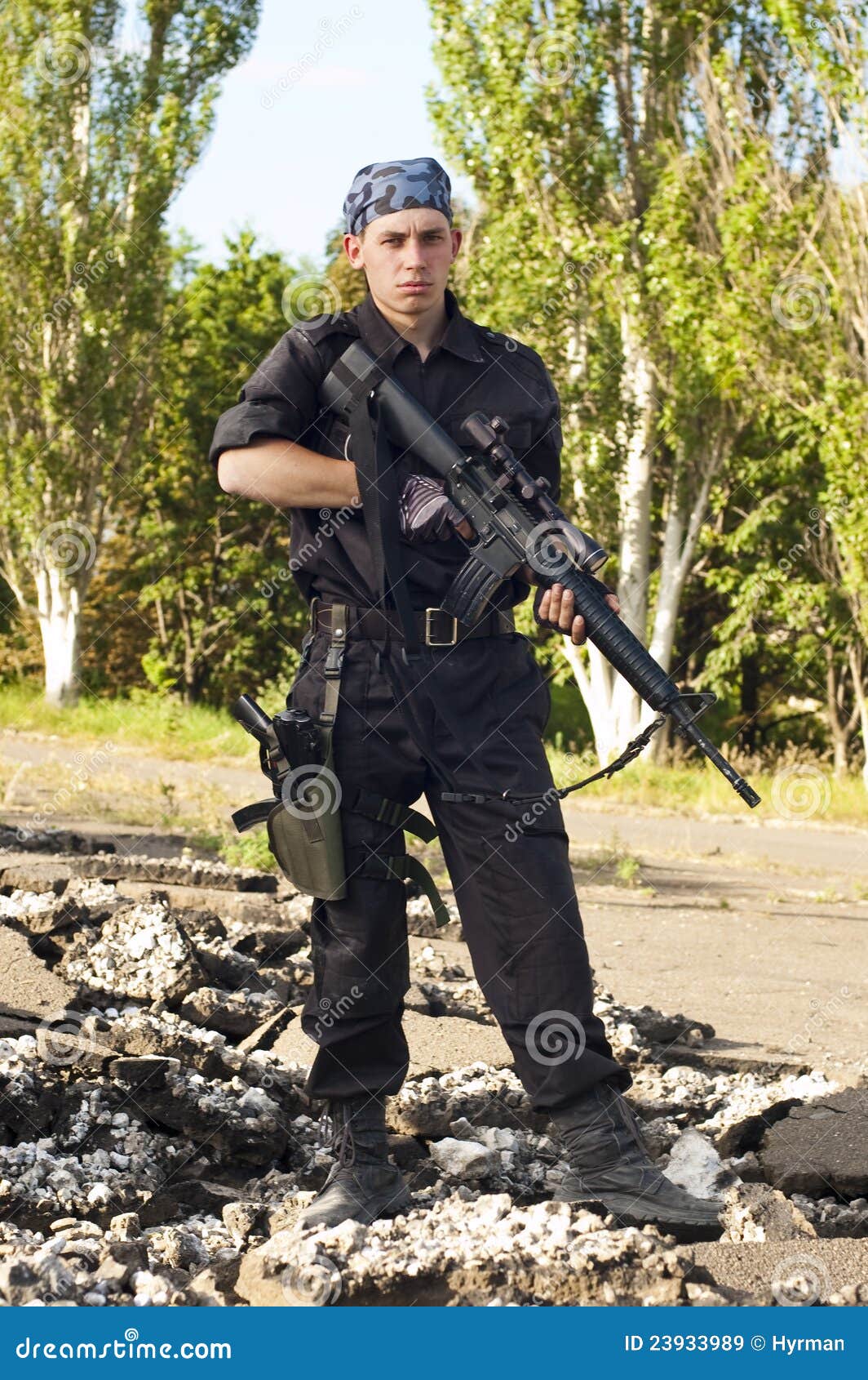 Soldier with a Rifle Aiming the Target Stock Image - Image of gunman ...