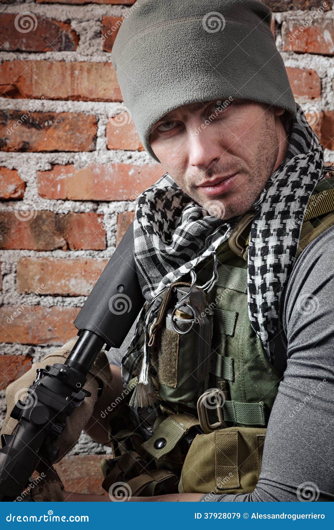 Soldier with Rifle Looking at Camera Stock Image - Image of military ...